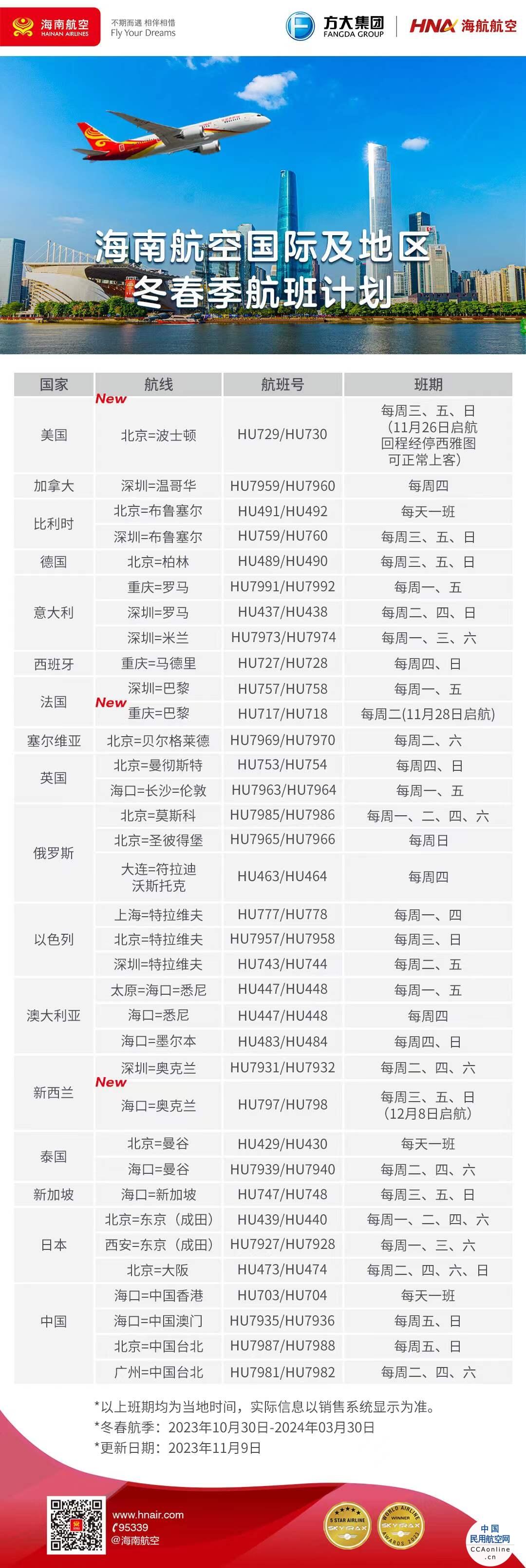 海南航空计划于11月26日起复航北京—波士顿/波士顿—西雅图—北京国际航线 - 民用航空网